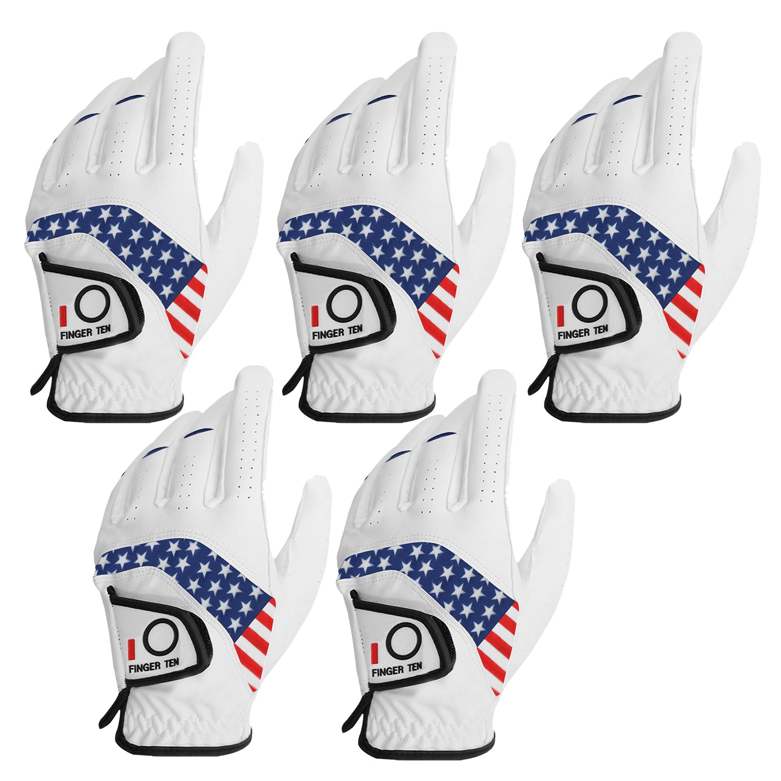 FINGER TEN Golf Gloves Men Left Hand Right Leather Value 5 Pack, Mens